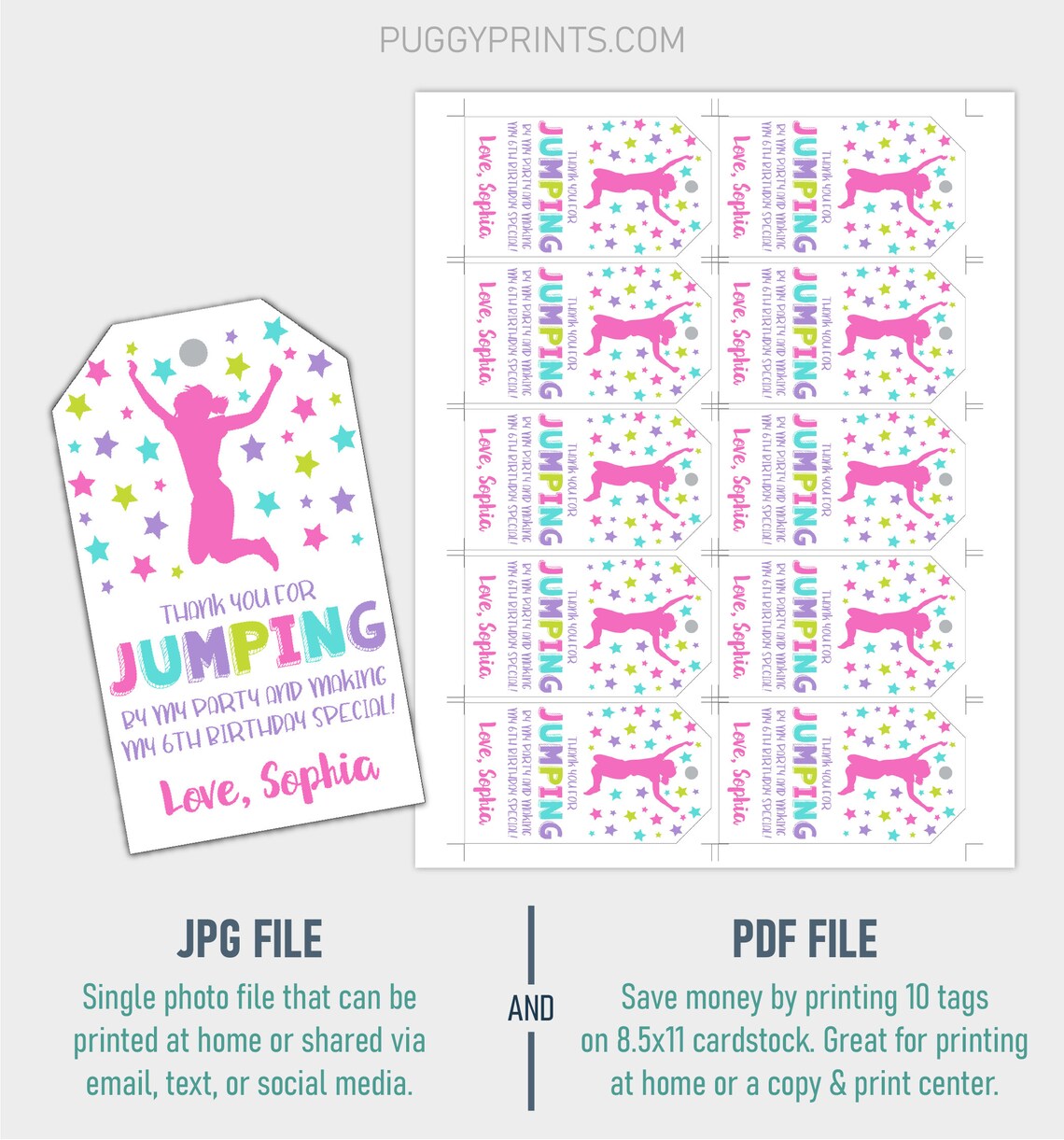 Jump Favor Tags Jump Birthday Party Favors Girl Jump Party - Etsy