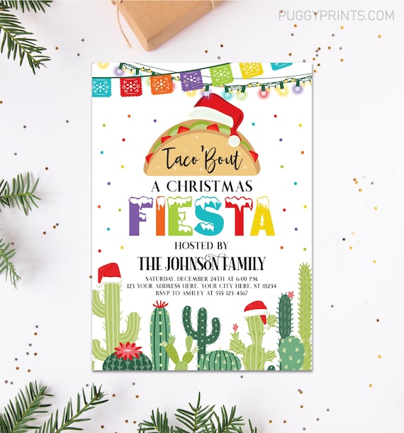 Christmas Fiesta Invitation, Editable Taco Bout A Fiesta Invitation Template, Printable Mexican ...