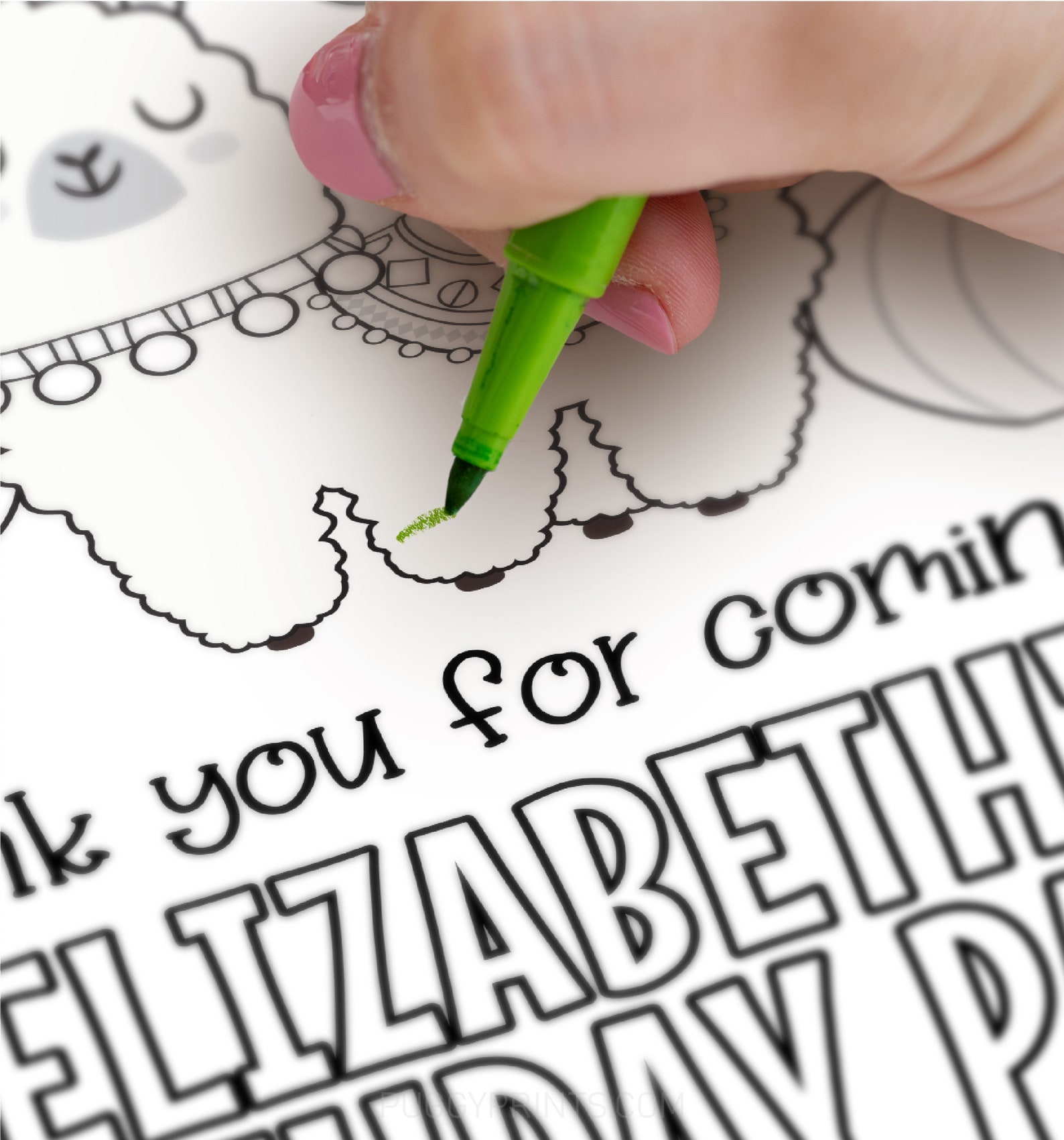 Llama Birthday Coloring Page Editable Llama Coloring Page - Etsy