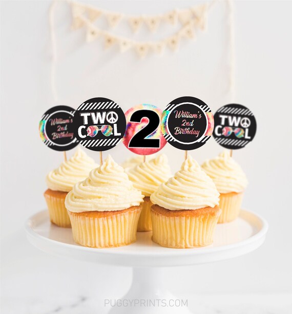 Two Cool Birthday Cupcake Toppers, Editable Two Cool Cupcake Topper ...