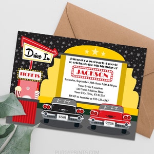 Drive in Movie Party Invitation, Editable Drive-in Birthday Invitations ...