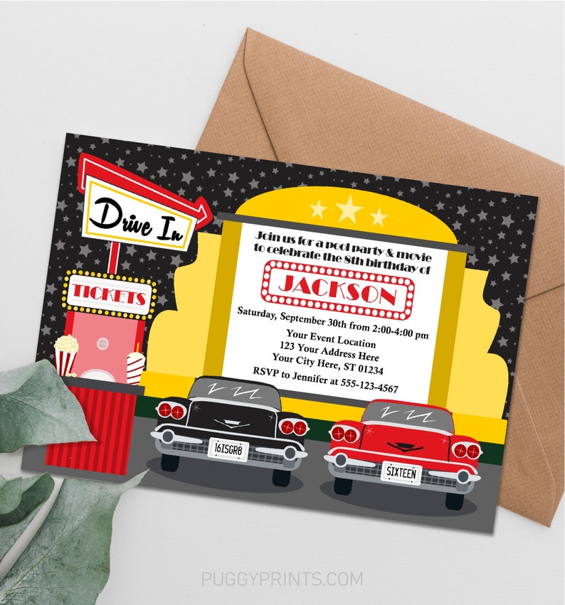 Drive in Movie Party Invitation, Editable Drive-in Birthday Invitations ...