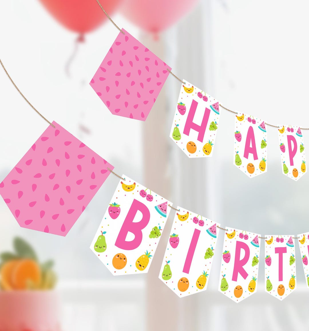 Fruit Happy Birthday Banner, Printable Summer Fruit Party Banner, Girl ...