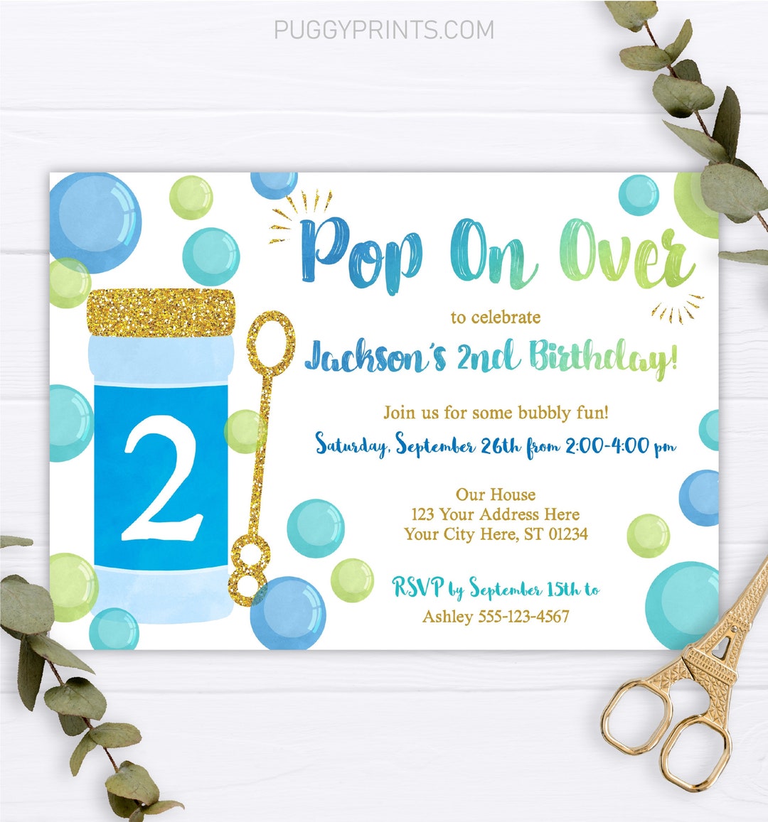Bubble Birthday Invitation, Editable Boy Bubble Party Invitation ...