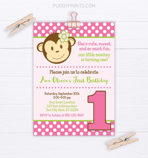 Mod Monkey Birthday Invitation, Editable Monkey Birthday Invitation ...