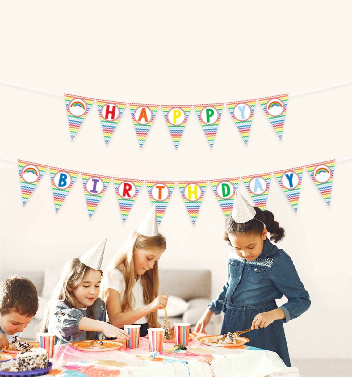 Rainbow Happy Birthday Banner Printable Rainbow Banner - Etsy