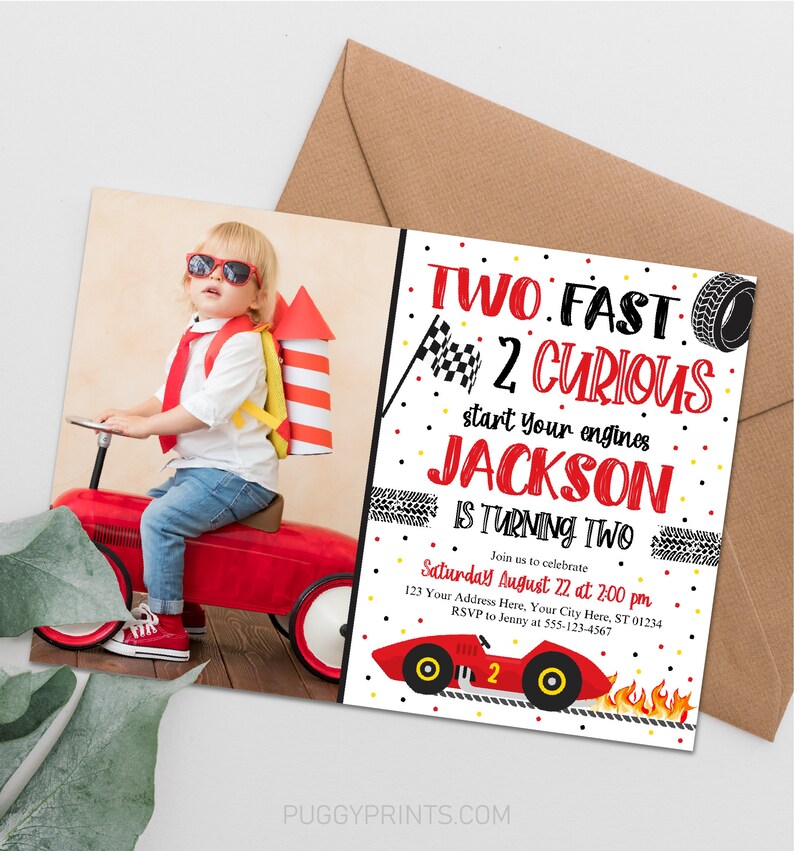 Two Fast Birthday Invitation Editable 2 Curious Invitation - Etsy