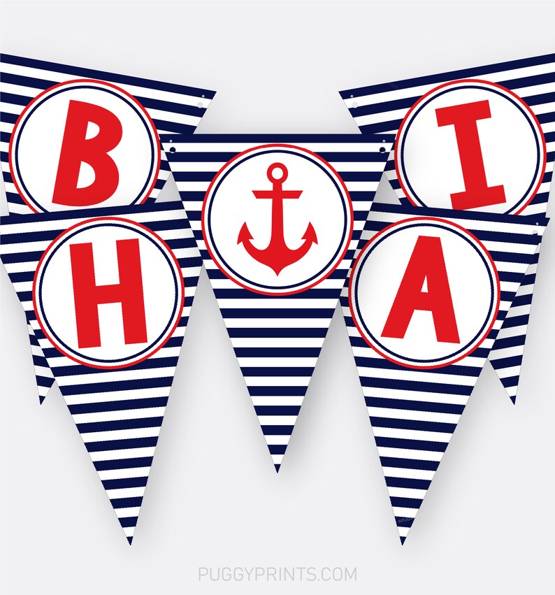 Nautical Happy Birthday Banner Printable Nautical Banner - Etsy