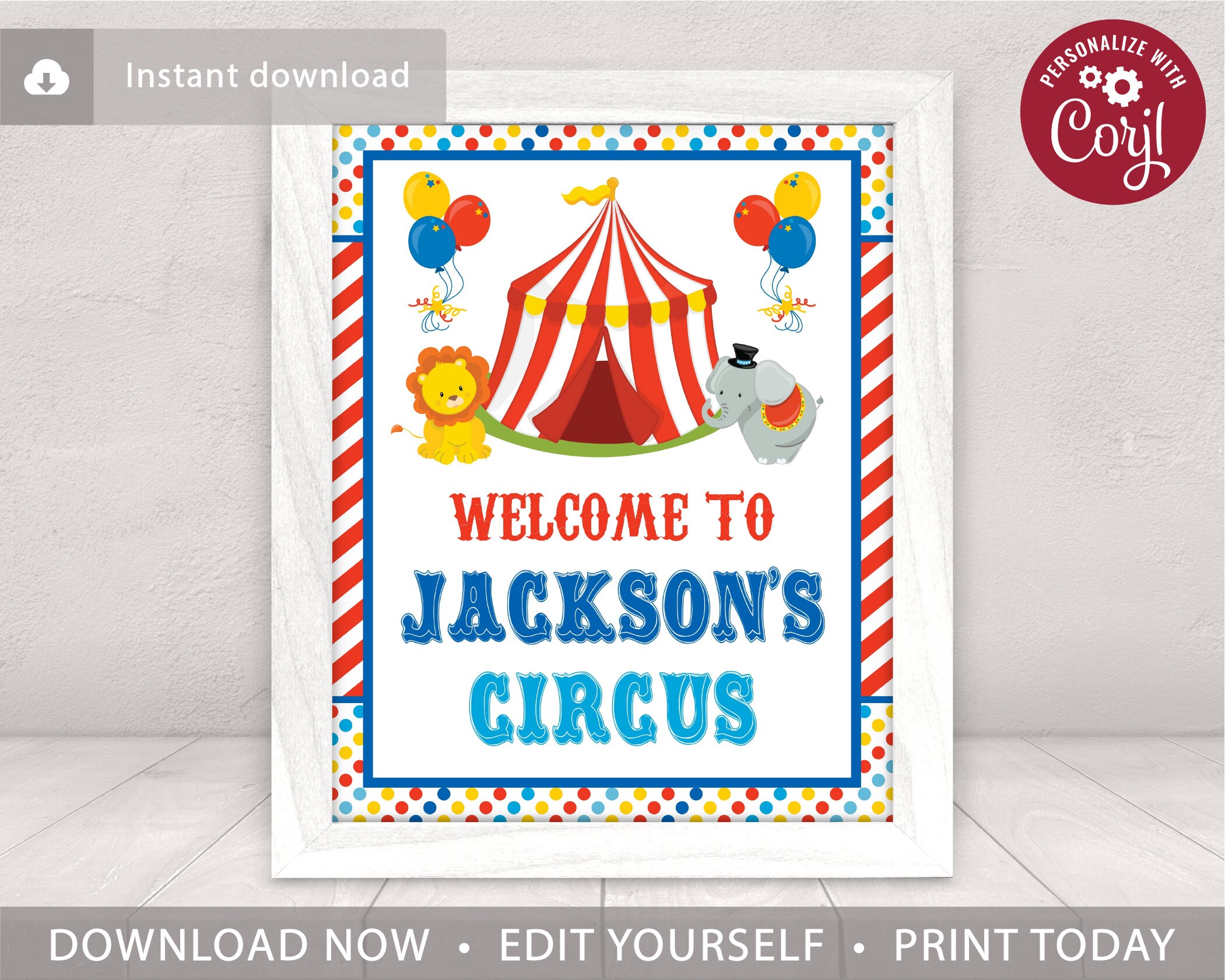 Circus Birthday Party Sign Editable Template Online | Etsy