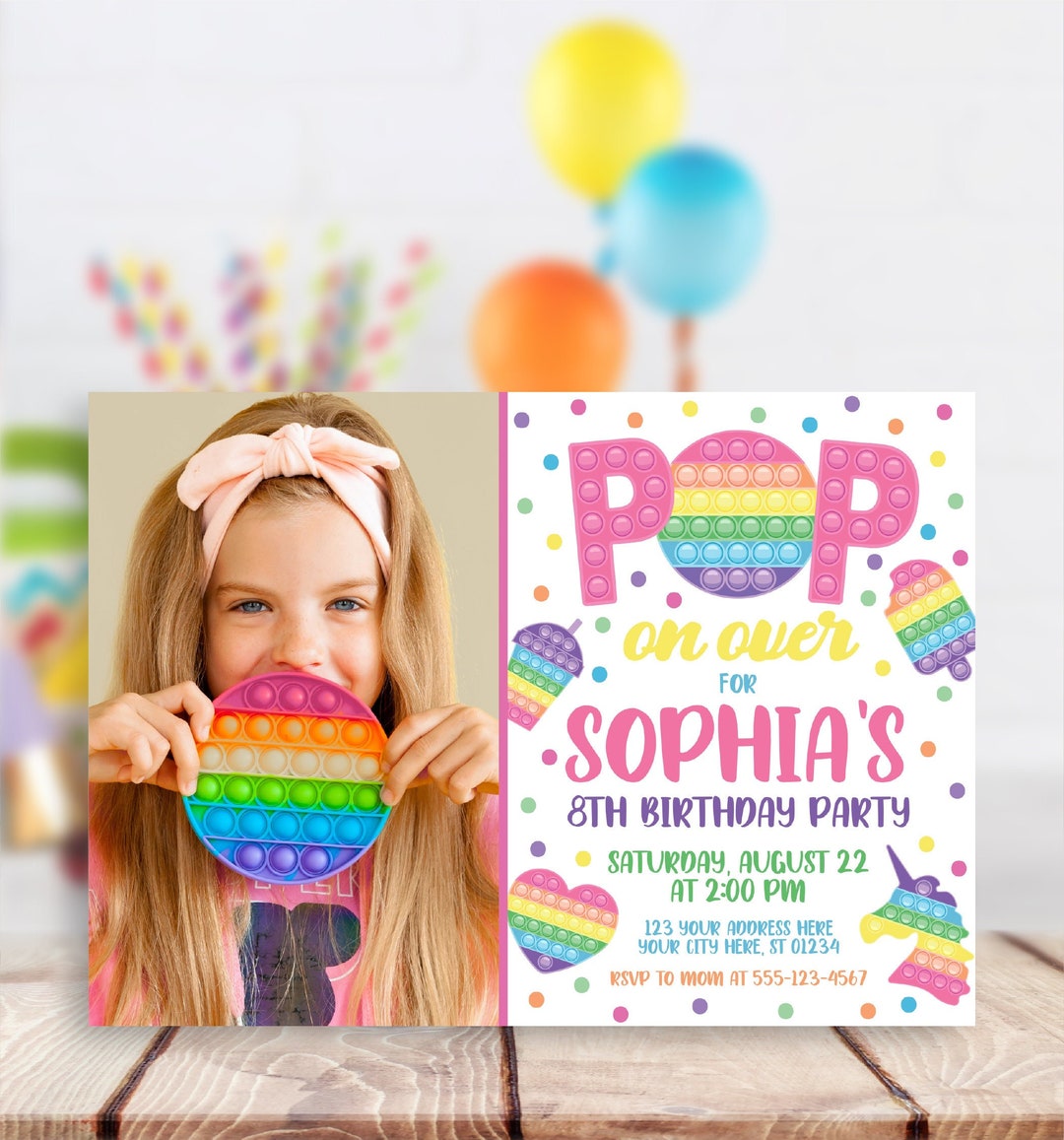 Pop It Birthday Invitation, Editable Pop It Invitation Template ...