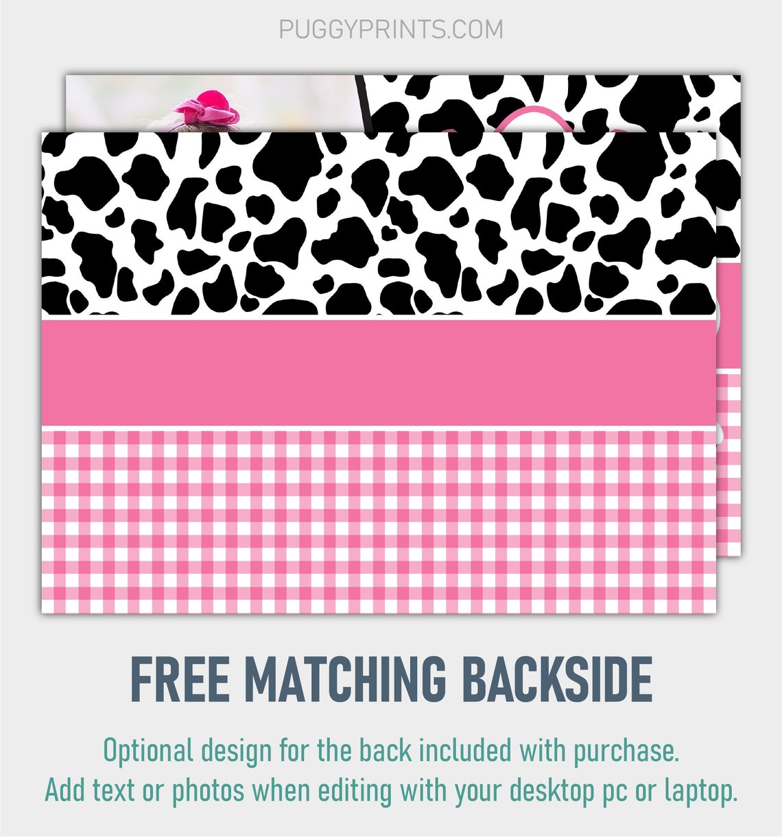 Cow Birthday Invitation in Pink With Photo Editable Template - Etsy