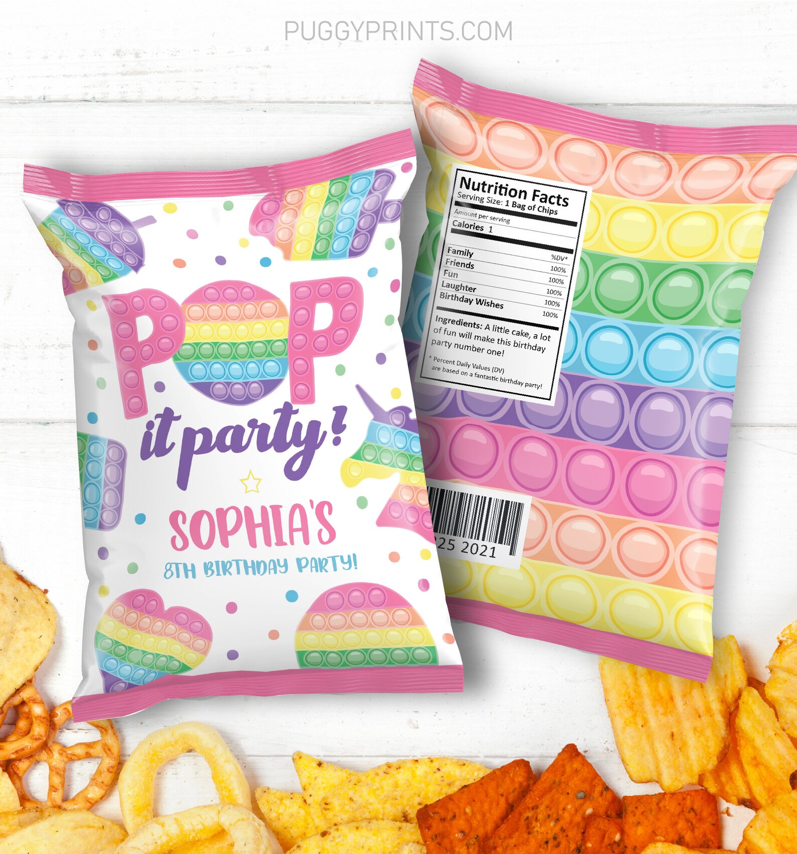 Editable Pop It Party Chip Bags Printable Pop It Birthday - Etsy