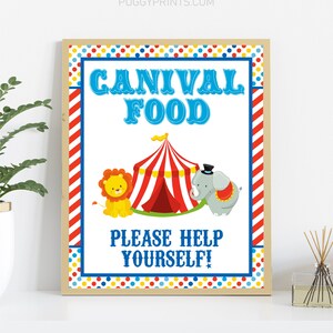 Carnival Food Sign, Printable Circus Birthday Party Sign, Carnival ...