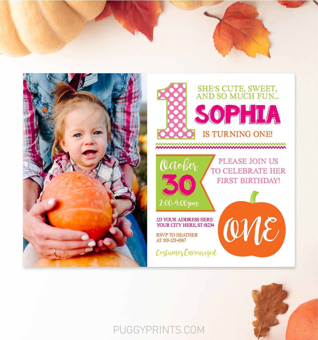 Pumpkin Birthday Invitation With Photo, Editable Pumpkin Invitation ...