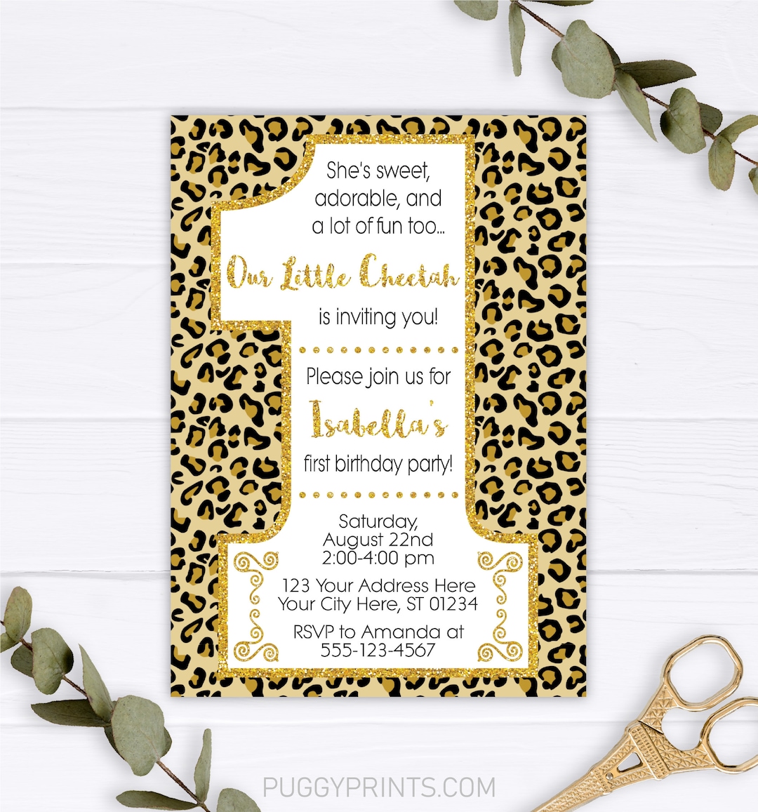 Cheetah First Birthday Invitation, Editable Cheetah Invitation, Cheetah ...