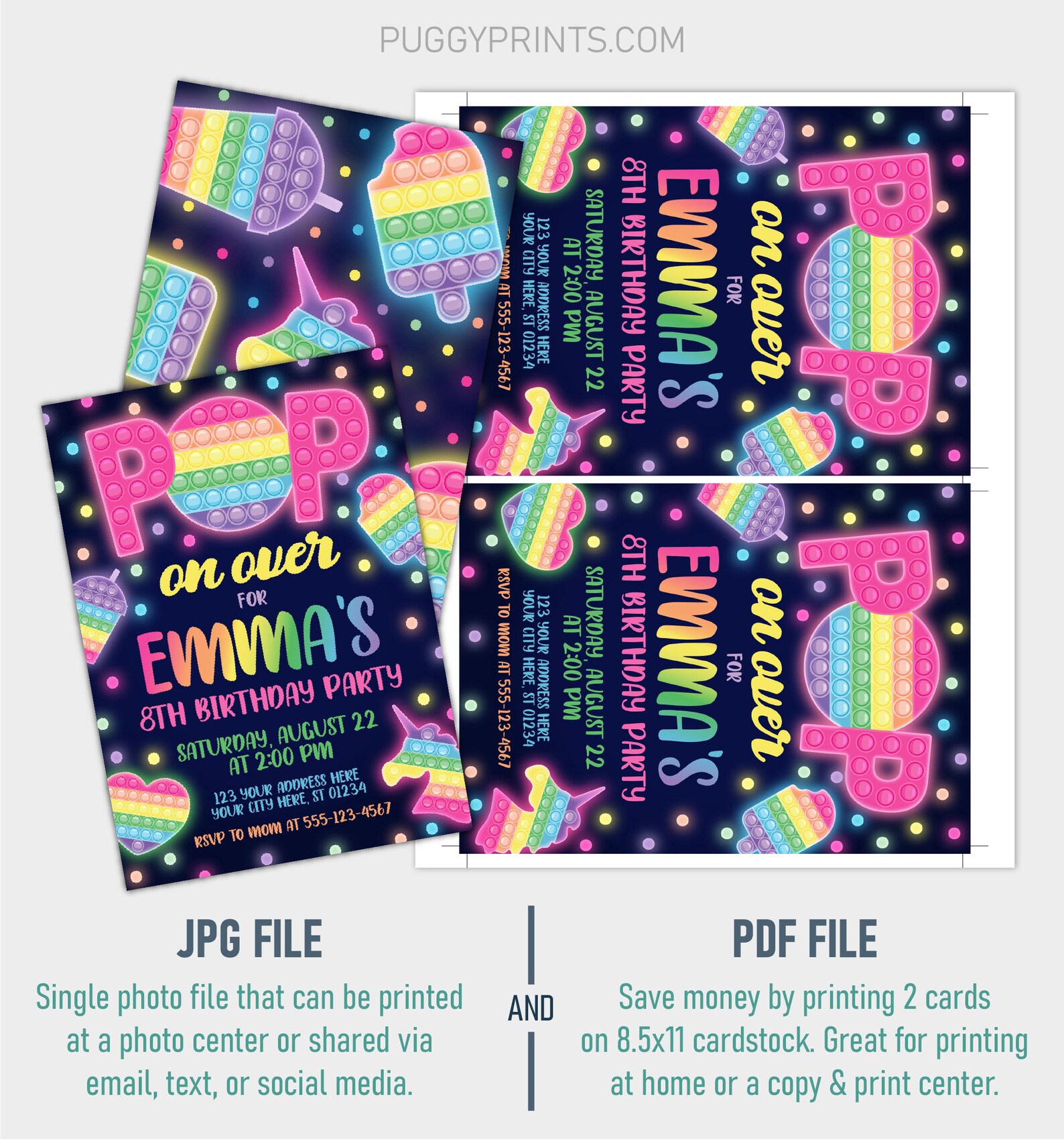 Pop It Birthday Invitation Editable Pop It Invitation - Etsy