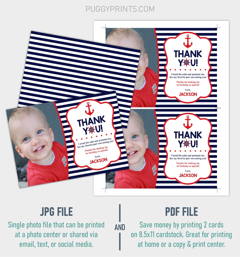 Nautical Birthday Thank You Card Editable Nautical Thank You - Etsy