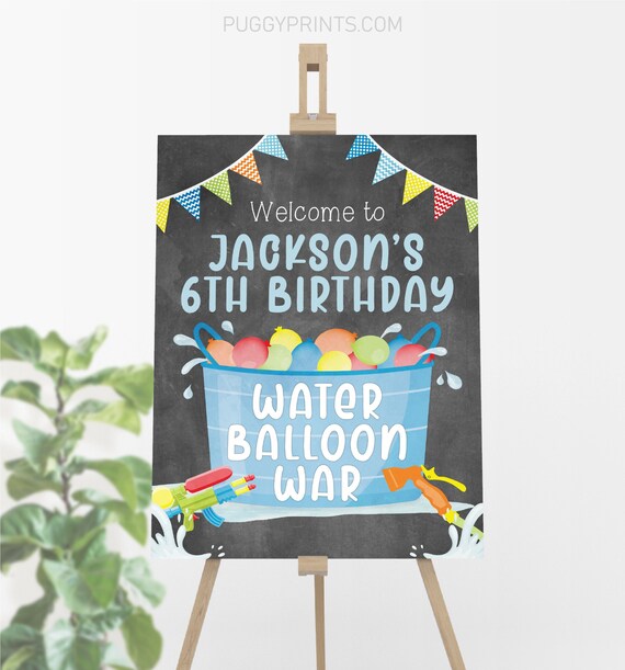 Water Balloon War Welcome Poster, Editable Water Balloon Birthday Party ...