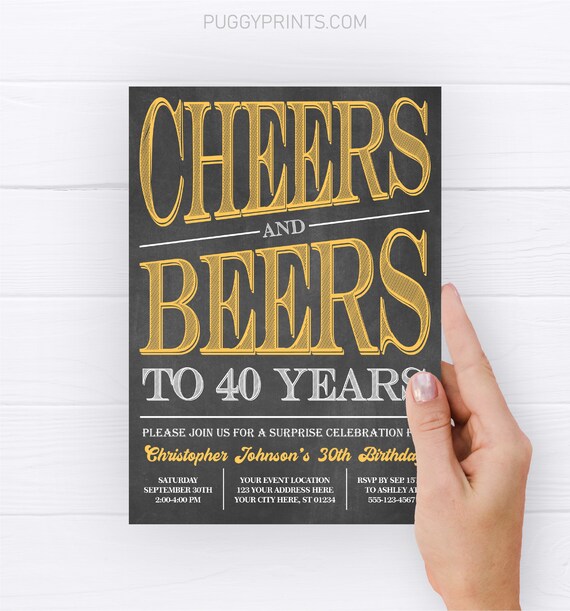 Cheers And Beers To 40 Years Invitation Editable Cheers And Beers