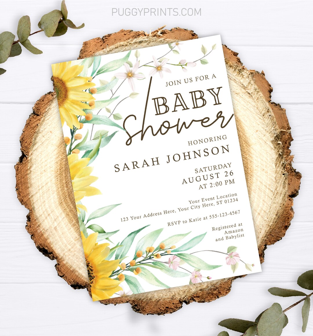 Sunflower Baby Shower Invitation, Editable Sunflower Invitation ...