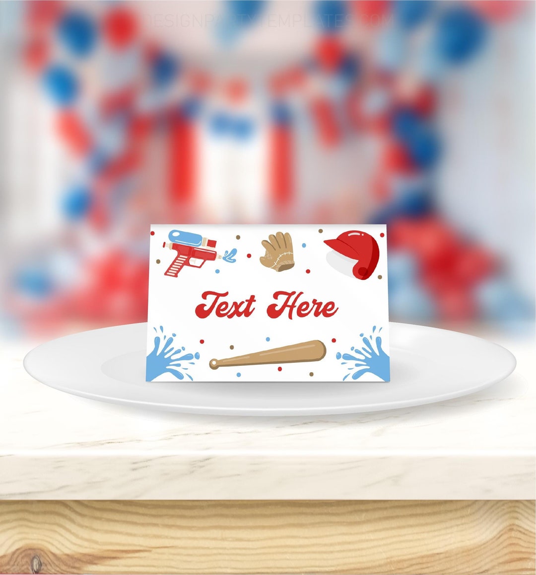 Buy Editable Baseball Water Party Place Cards Template Printable ...