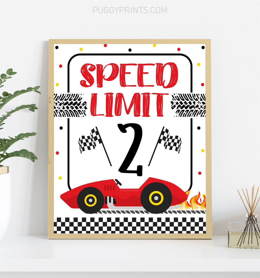 Race Car Speed Limit 2 Sign, Printable Racing 2nd Birthday Party Sign ...