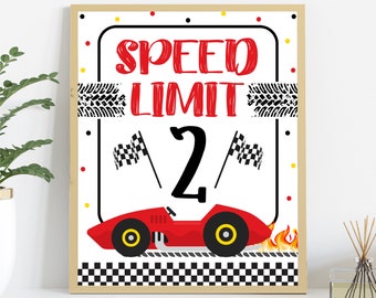 Race Car Speed Limit 2 Sign, Printable Racing 2nd Birthday Party Sign ...