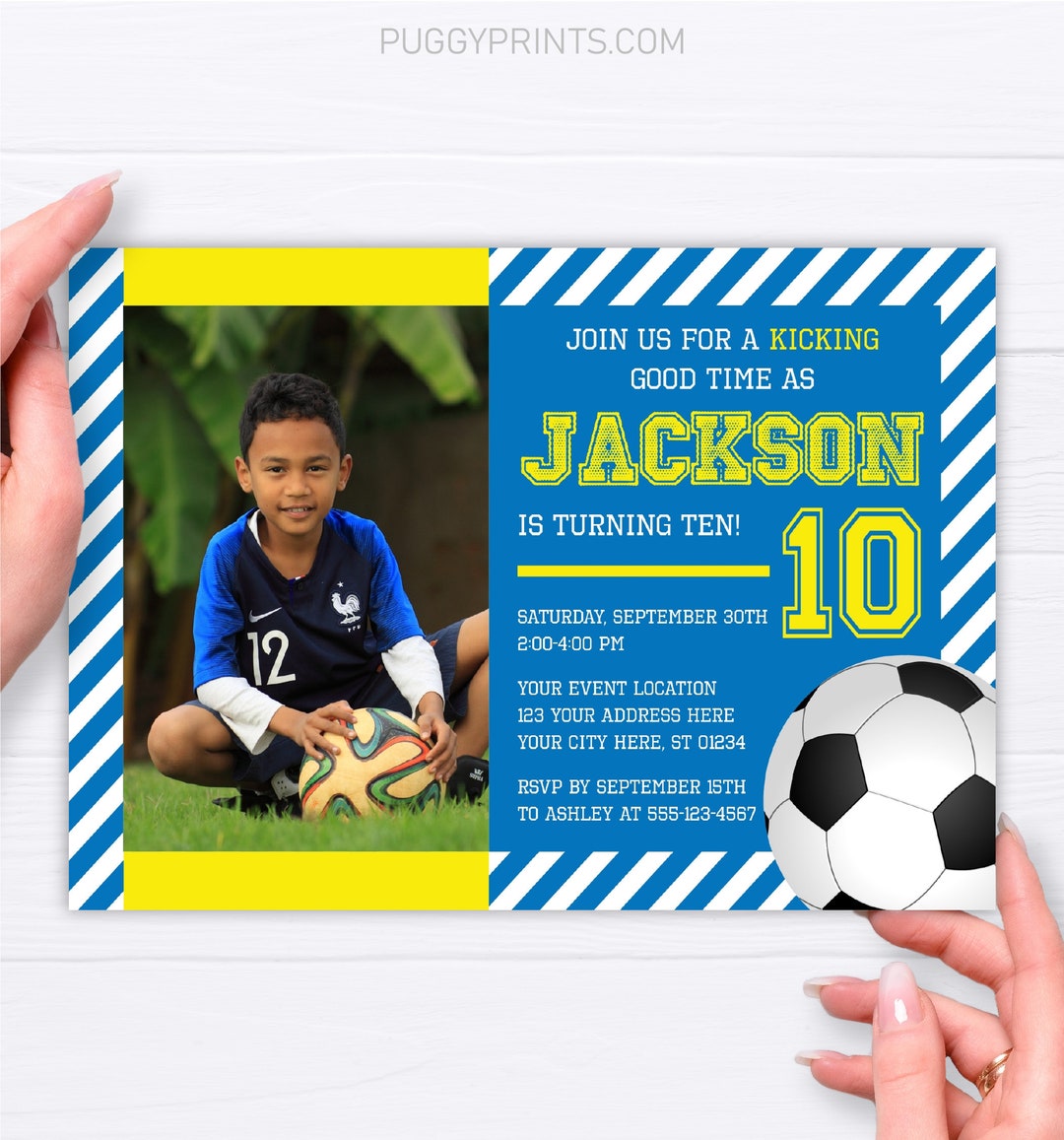 Soccer Birthday Invitation, Editable Soccer Invitation Template, Blue ...