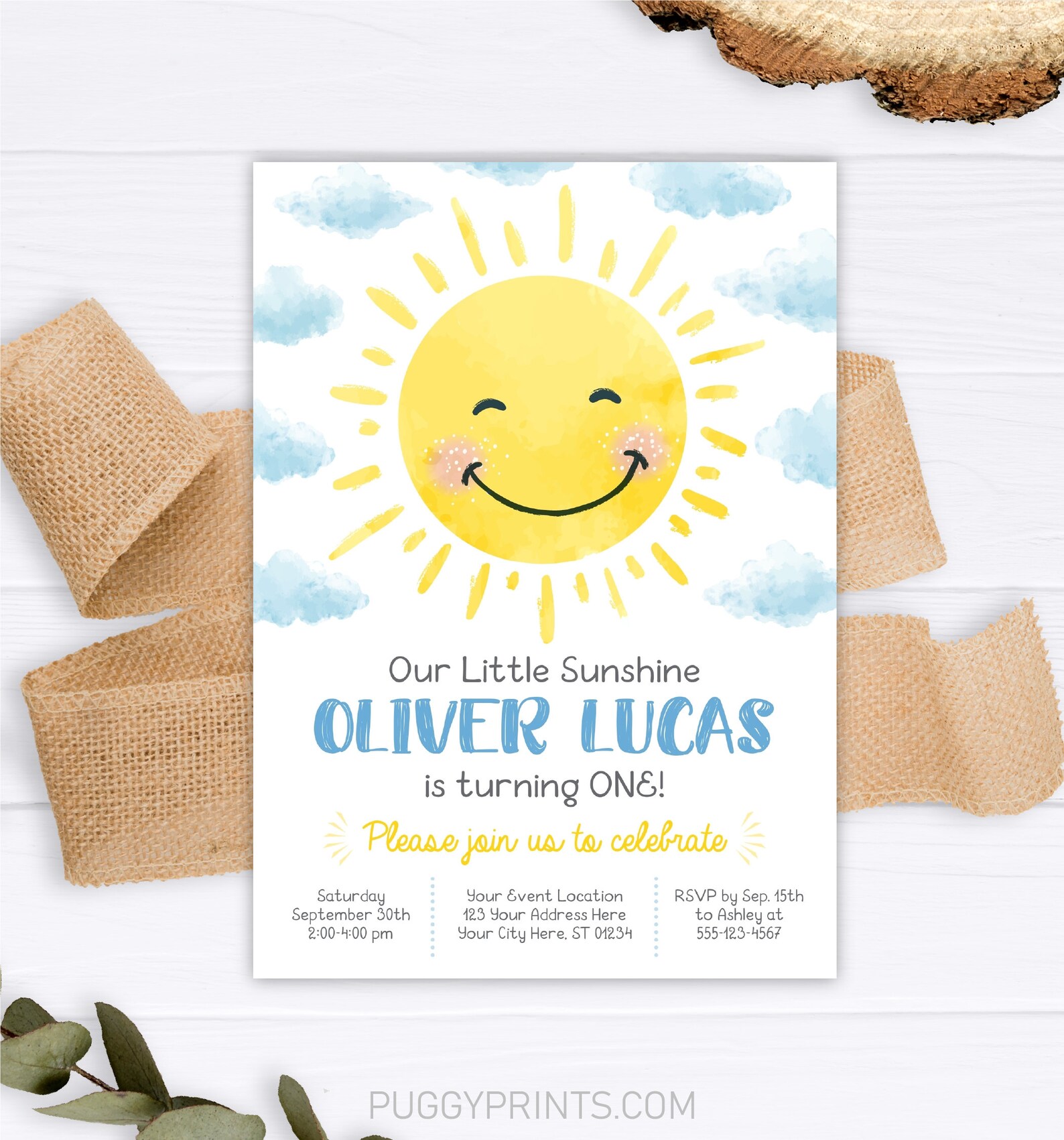 Sunshine Birthday Invitation Editable Our Little Sunshine - Etsy