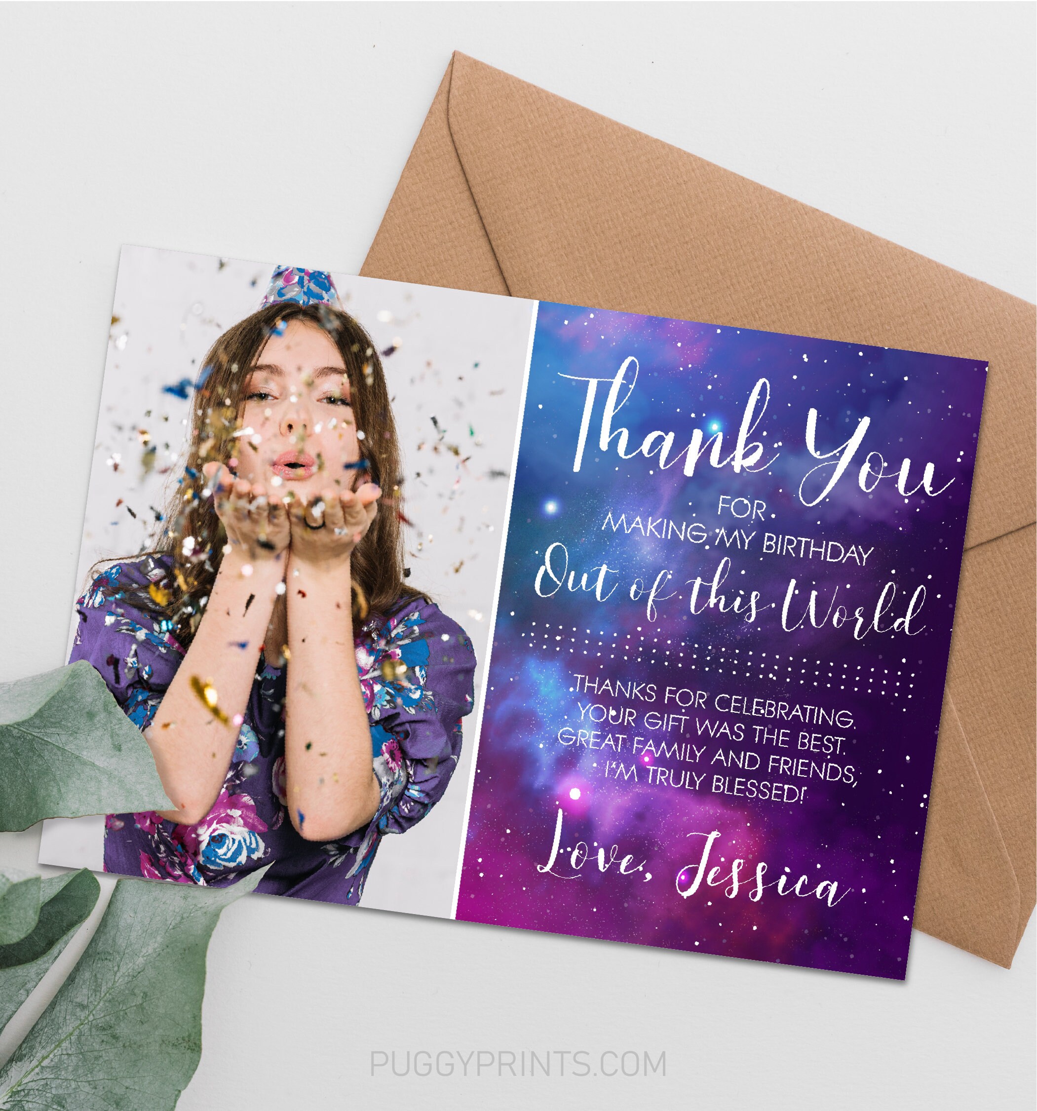 Galaxy Birthday Thank You Card Editable Galaxy Thank You Card | Etsy