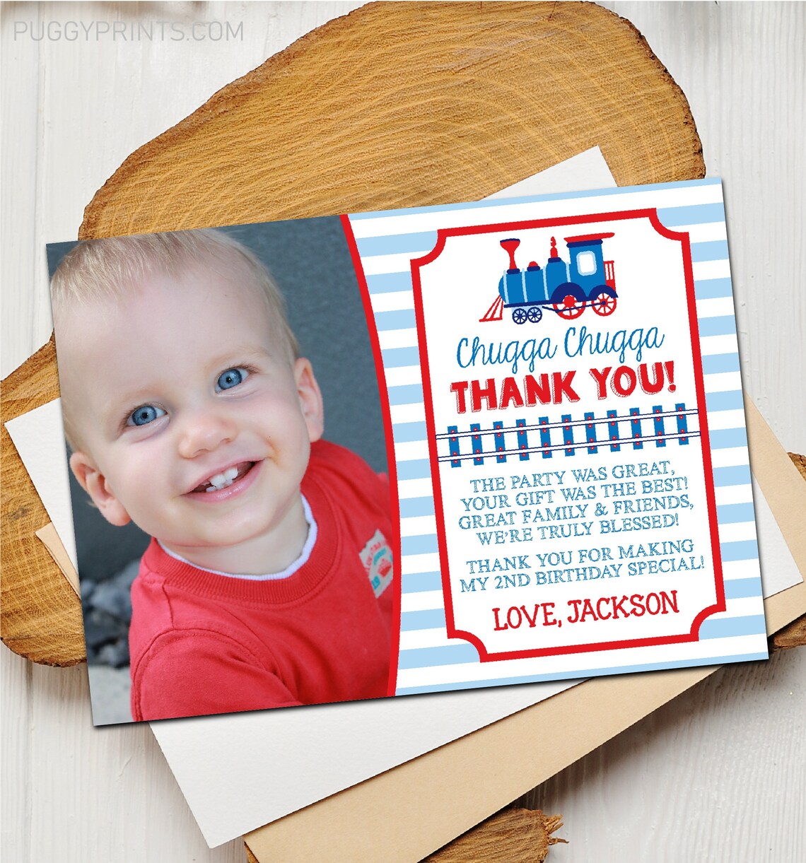 Train Birthday Thank You Card With Photo Editable Train Thank | Etsy