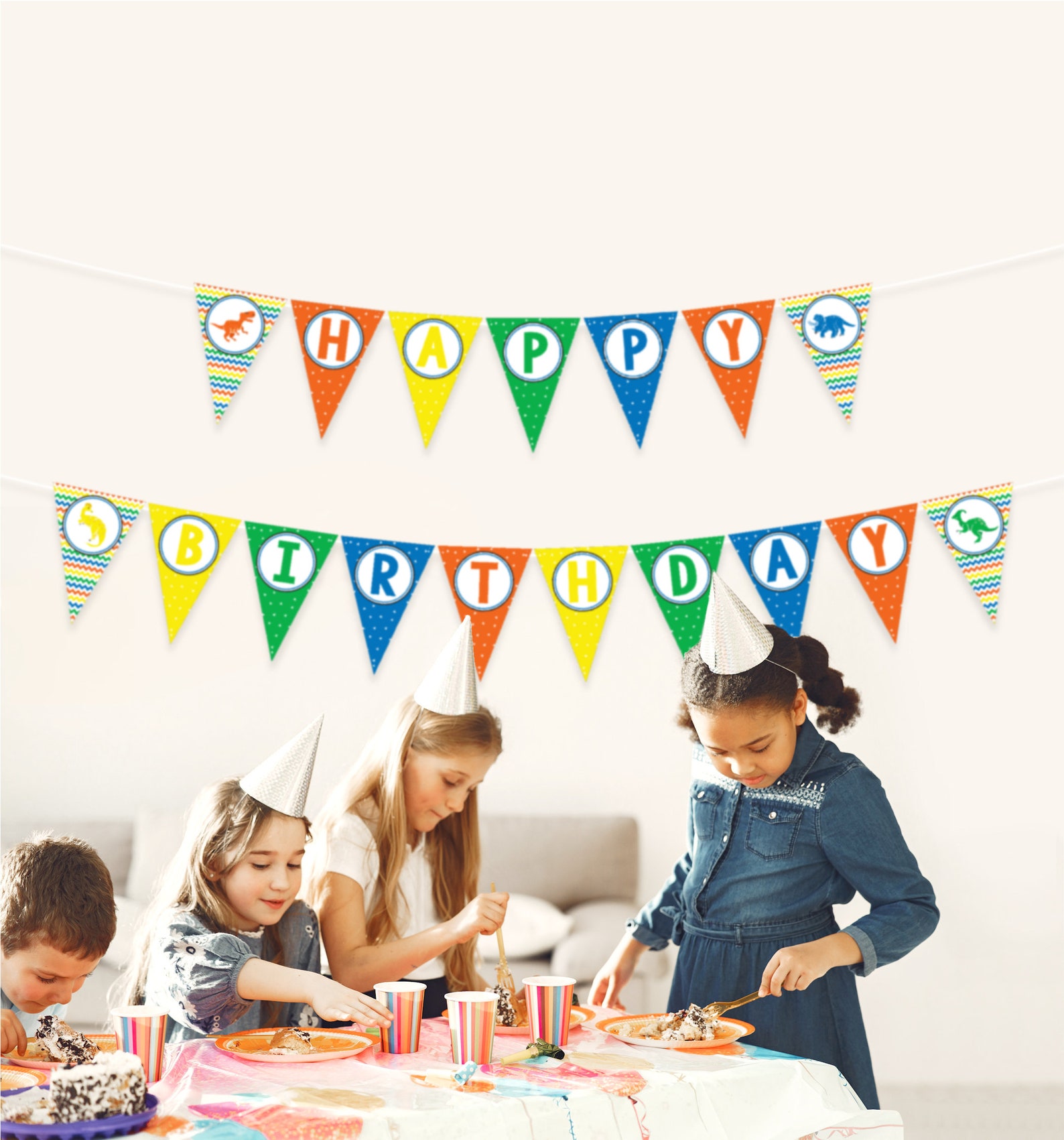 Dinosaur Happy Birthday Banner Printable Dinosaur Party - Etsy