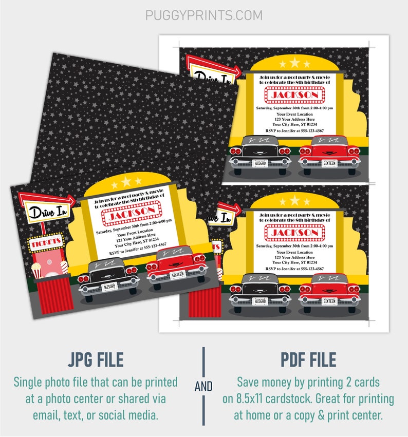 Drive in Movie Party Invitation Editable Drive-in Birthday - Etsy