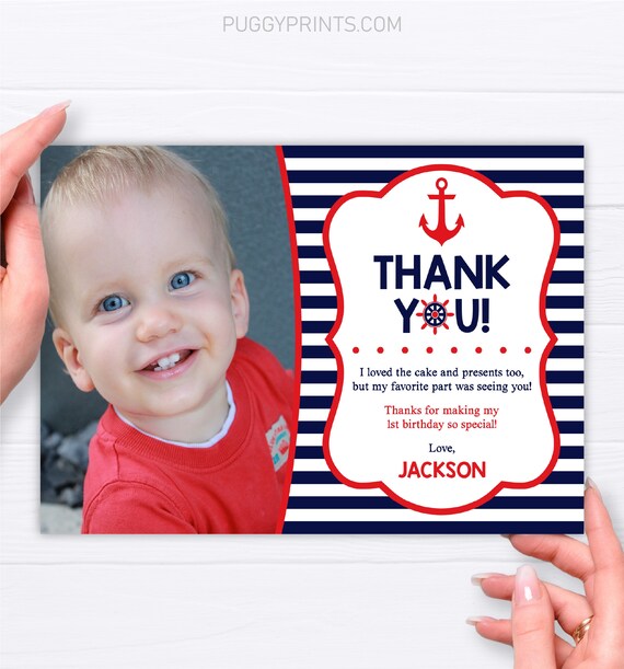 Nautical Birthday Thank You Card, Editable Nautical Thank You Card ...