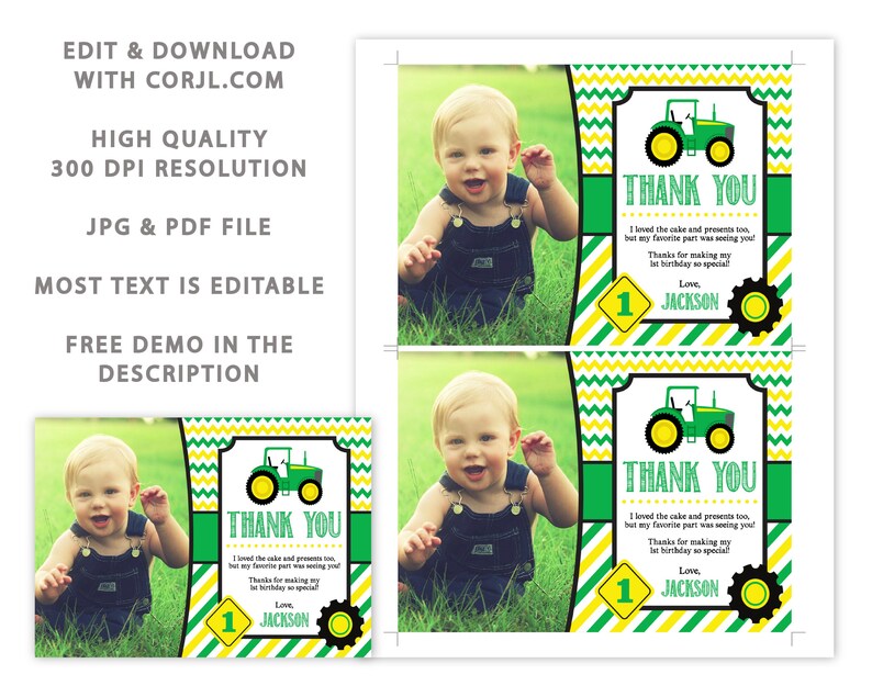 Tractor Birthday Thank You Card Tractor Thank You Cards 1st | Etsy