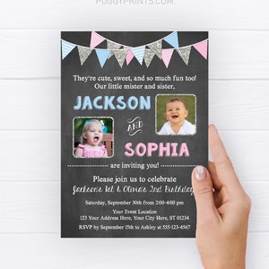 Siblings Birthday Invitation, Editable Joint Birthday Party Invitation ...