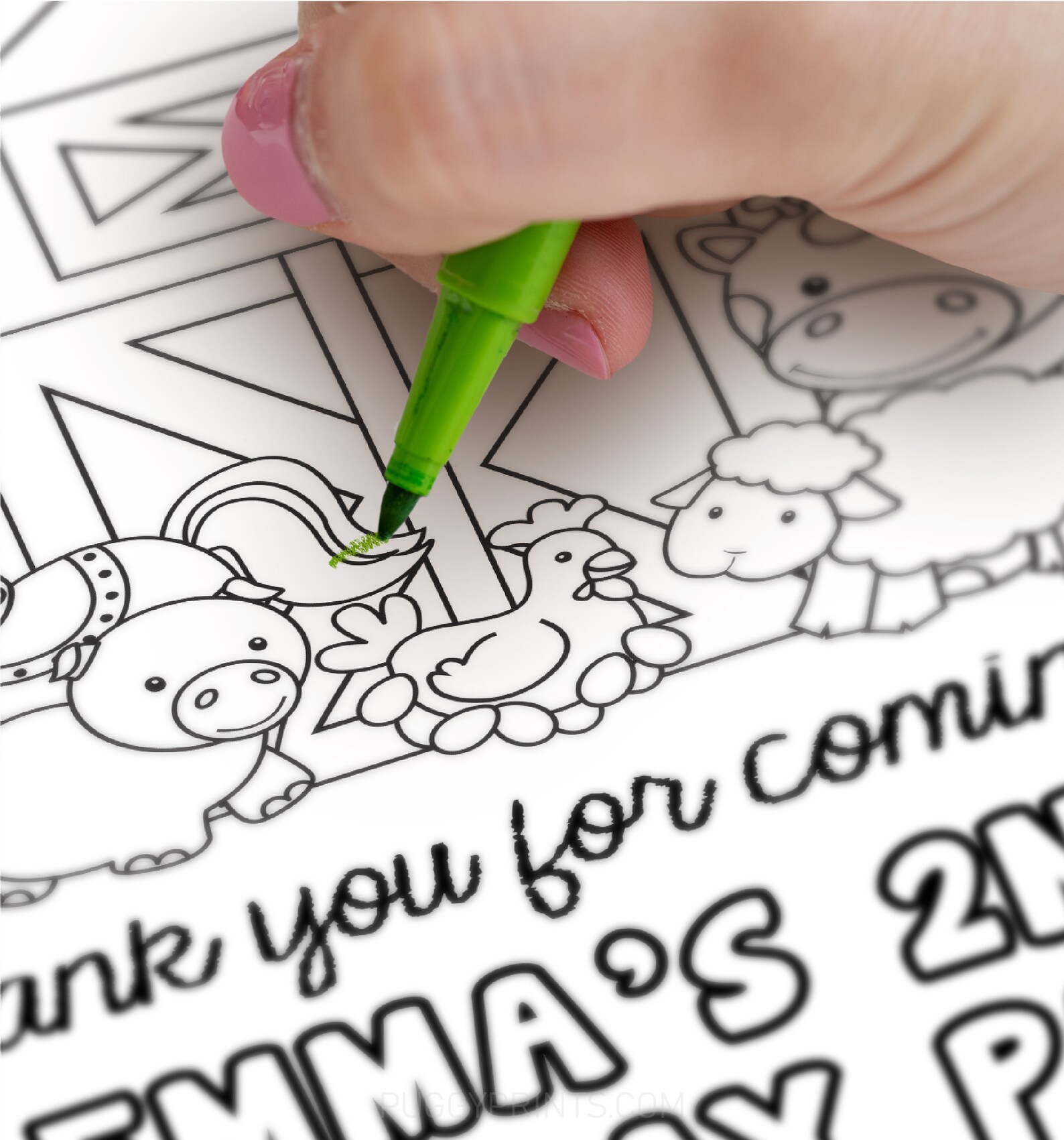 Farm Birthday Coloring Page: Editable Barnyard Party Template (digital ...