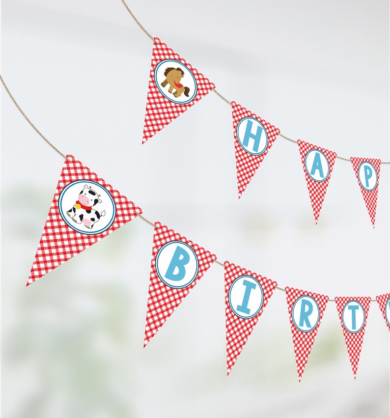 Farm Happy Birthday Banner Printable Farm Birthday Party - Etsy