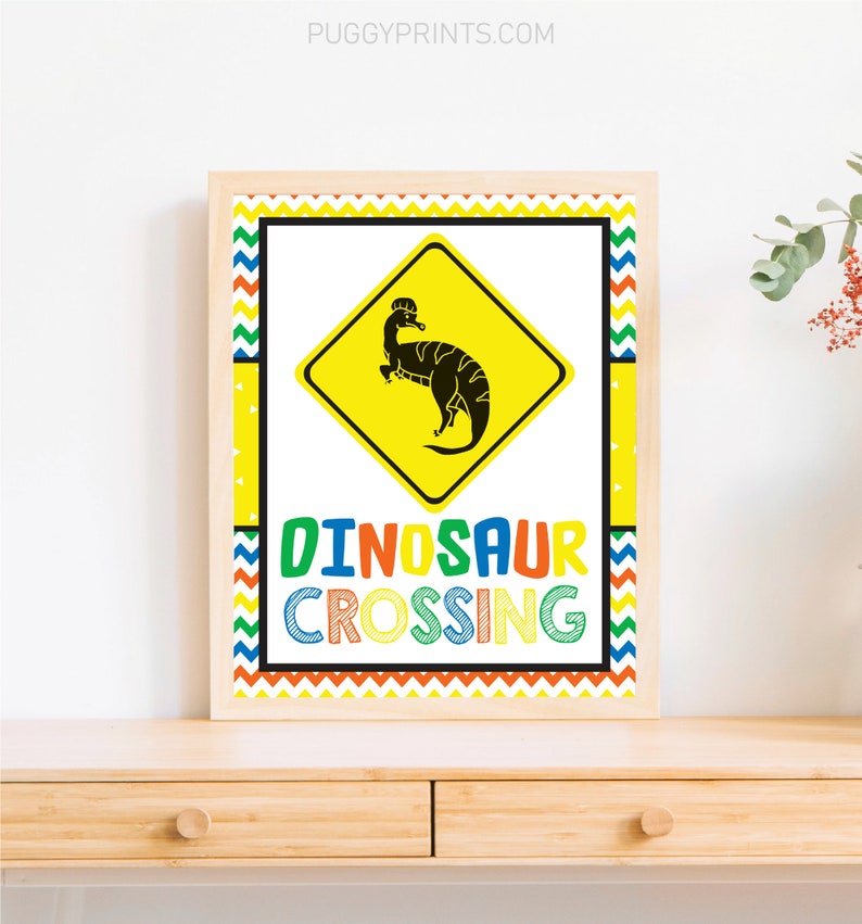 Dinosaur Crossing Sign Printable Dinosaur Birthday Party - Etsy