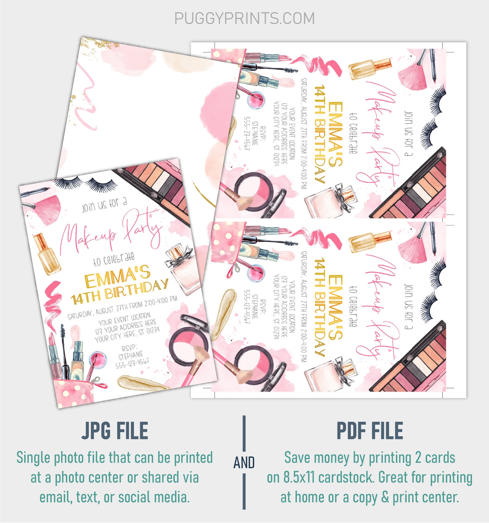 Makeup Birthday Party Invitation Editable Spa Party | Etsy