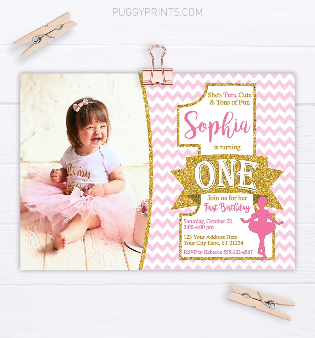 Ballerina First Birthday Invitation, Editable Ballerina Invitation ...
