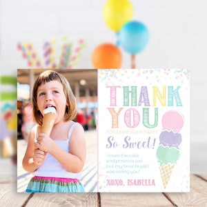 Ice Cream Birthday Thank You Card, Editable Ice Cream Thank You Card ...