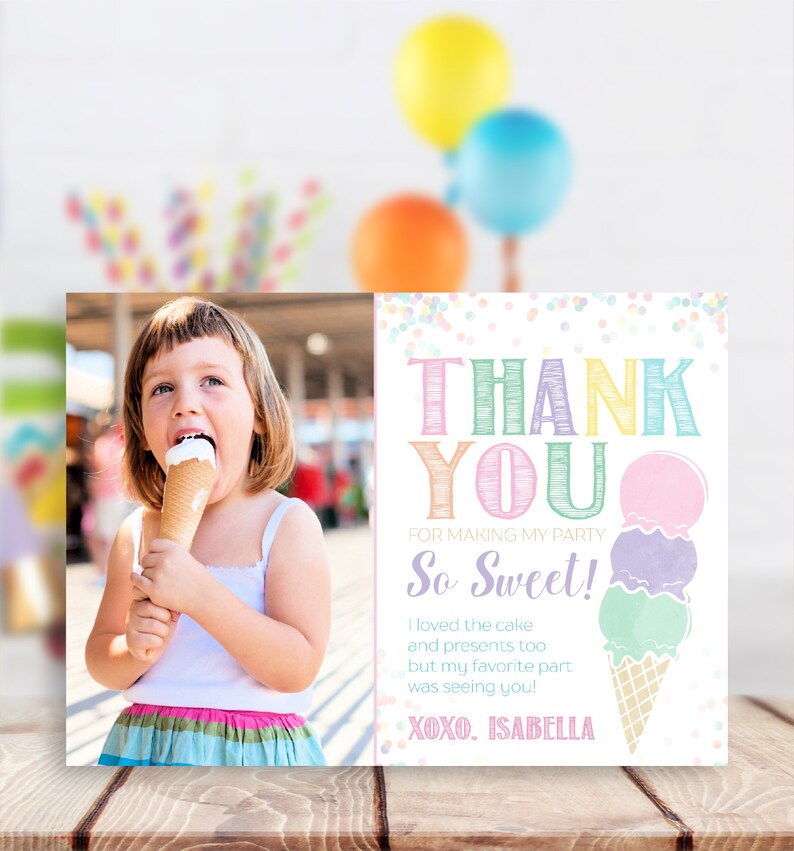 Ice Cream Birthday Thank You Card Editable Ice Cream Thank | Etsy