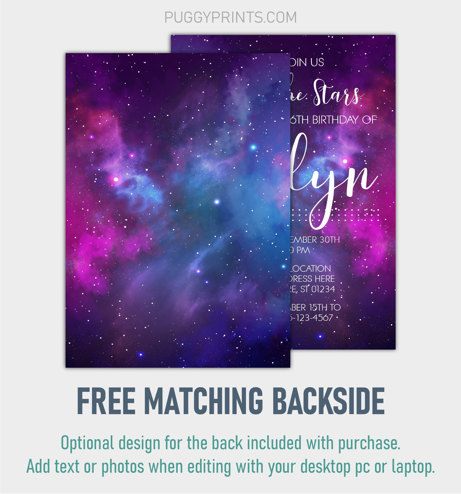 Galaxy Birthday Invitation Editable Template Online | Etsy