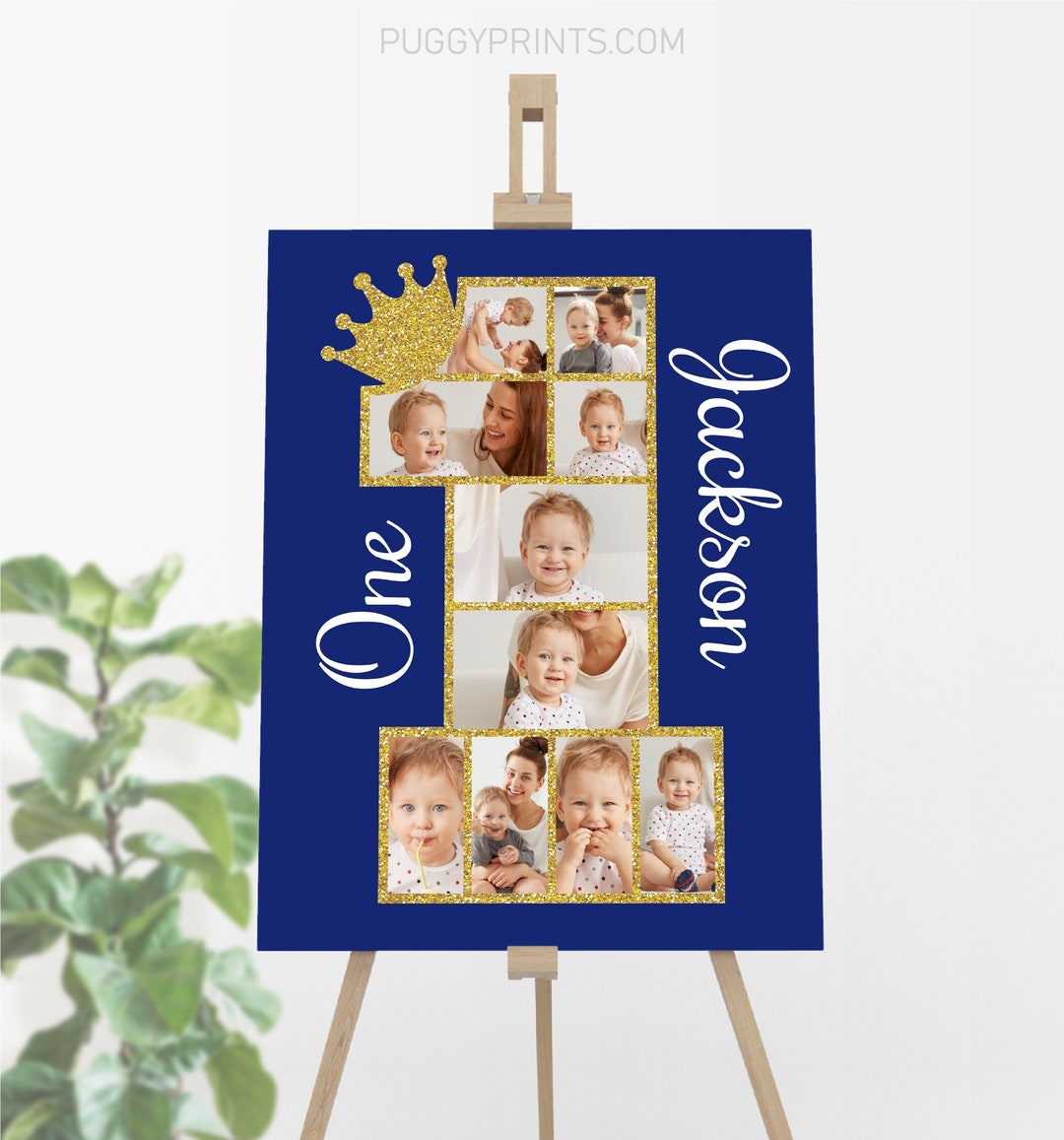Prince 1st Birthday Photo Poster, Editable First Birthday Photos Poster ...