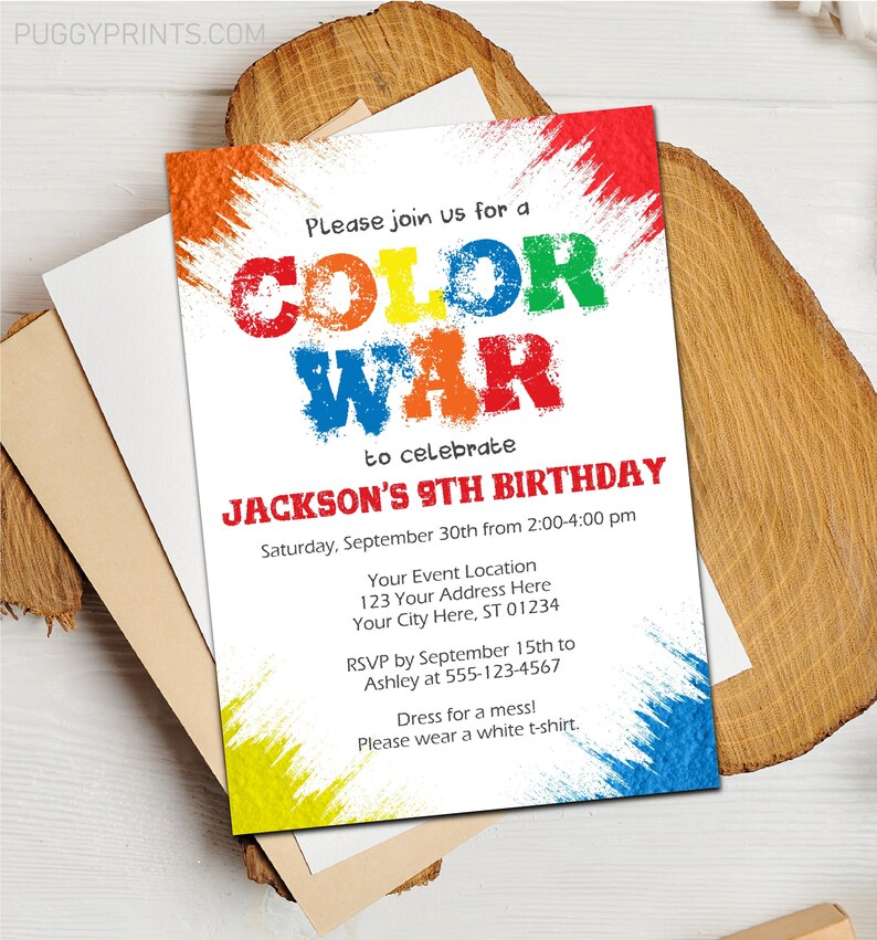 Color War Birthday Invitation Editable Template Online - Etsy