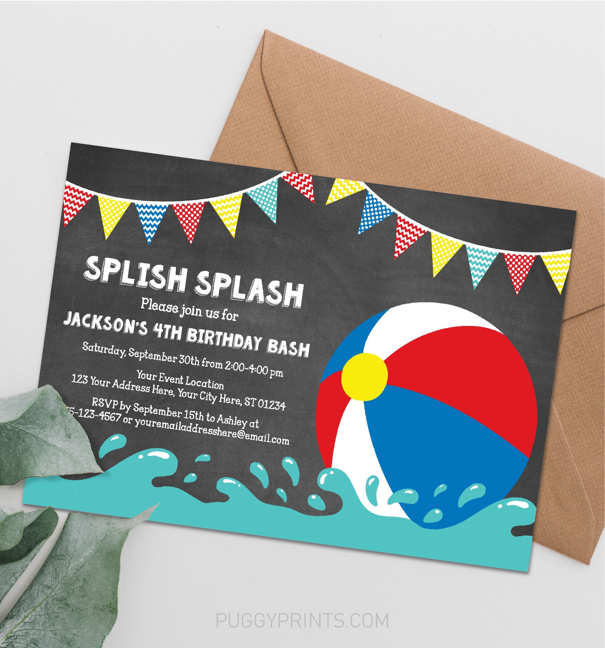 Beach Ball Birthday Invitation, Editable Pool Party Invitation, Kids ...