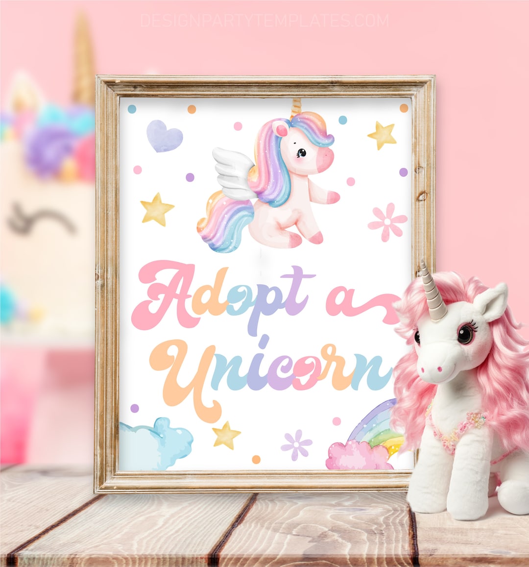 Adopt a Unicorn Sign Printable Unicorn Party Sign Watercolor Magical ...