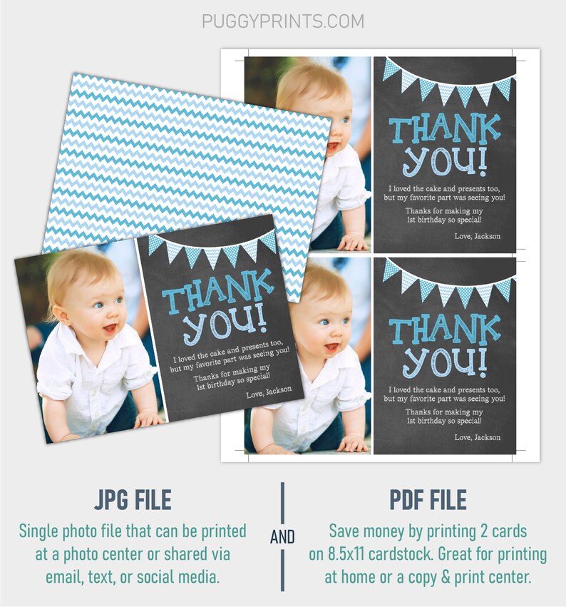First Birthday Thank You Card Editable Boy 1st Birthday Thank - Etsy