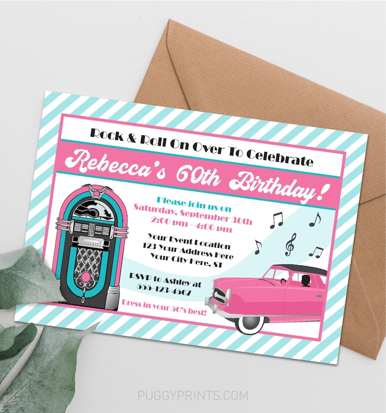 Sock Hop Birthday Invitation, Editable 1950's Invitation Template ...